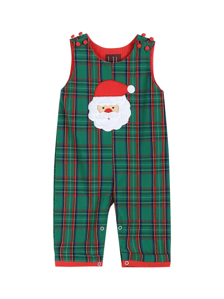 Green Gingham Santa Overalls – Little Josie's